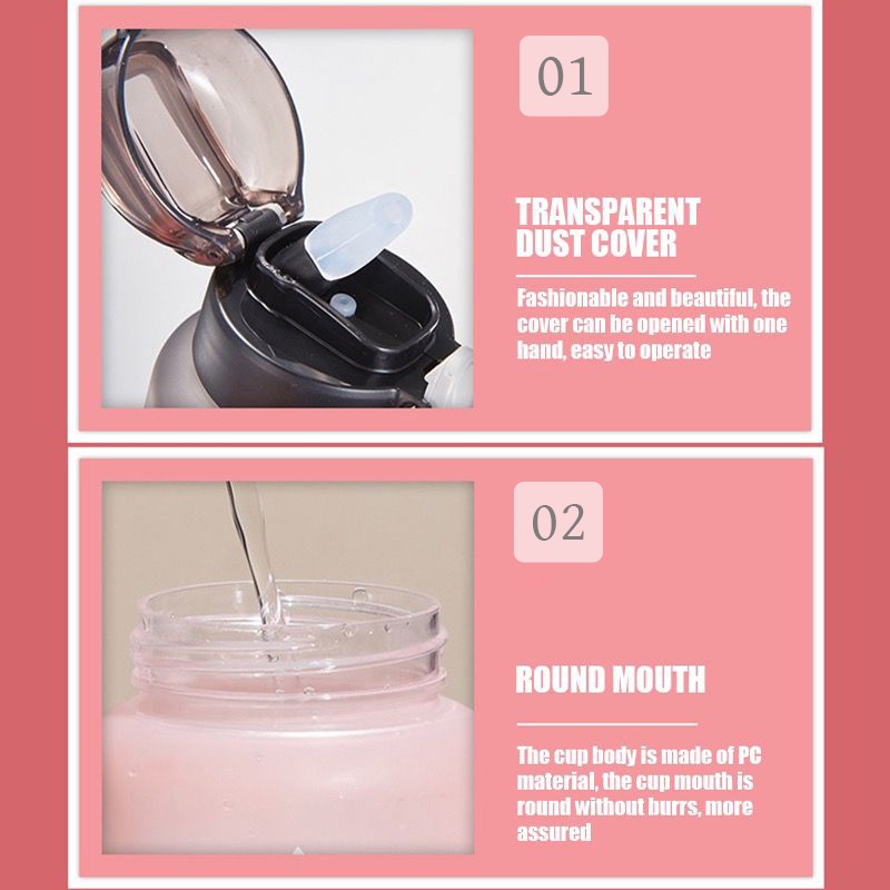 1000ml Botol Air Viral With Straw 6xGradient Colour 3xFree Gifts Water ...