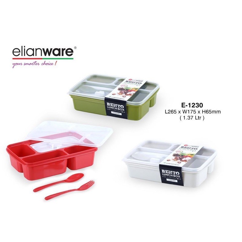 Elianware E-1230 BPA-Free Plastic 4 Compartment Bento Lunch Box Set ...