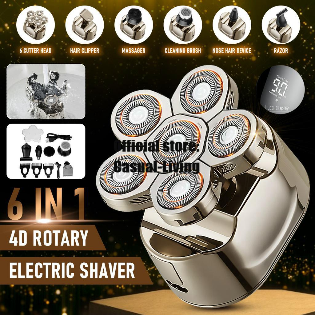 3.7V IPX6 4D 6 Blade Electric Shaver Rechargeable Bald Head Razor Hair ...