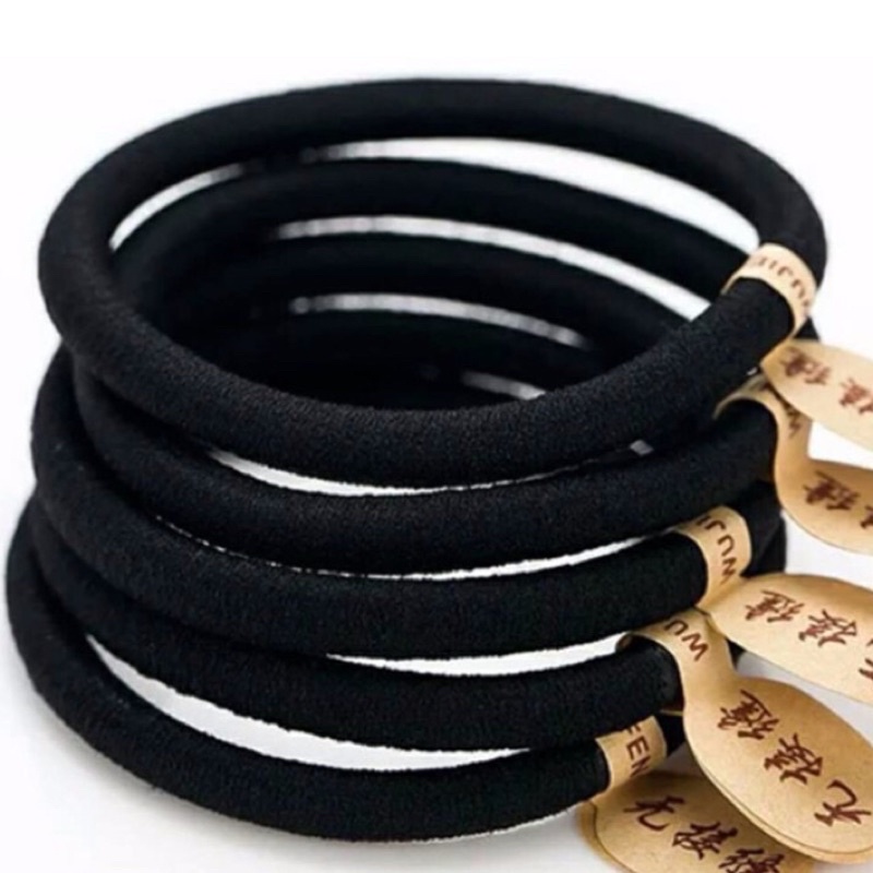 Women Kids Getah Ikat Rambut hitam Elastic Hairties black Rope seamless ...