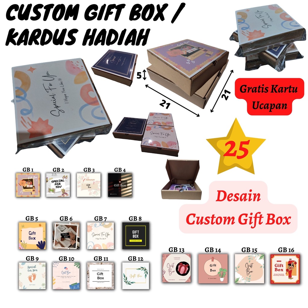 Custom Cardboard Gift Box Gift Box 21x21x5 cm Free Custom Greeting Card ...