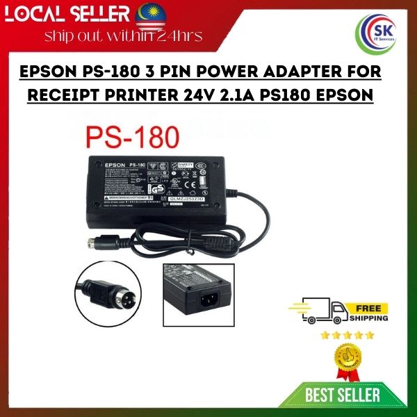 Epson PS-180 3 Pin Power Adapter for Receipt Printer 24V 2.1A PS180 ...