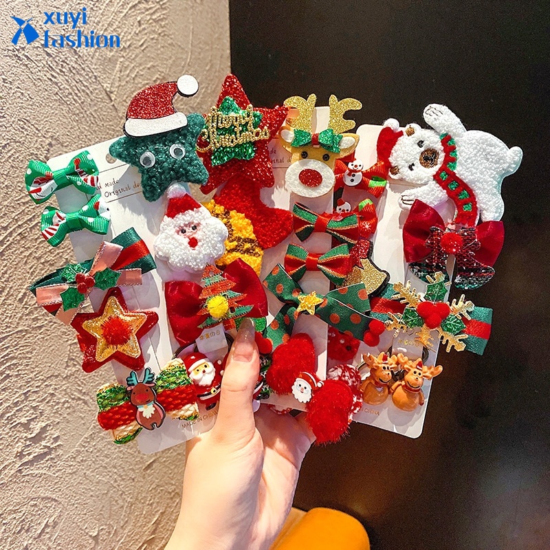 Cute Santa Tree Bear Christmas Hair Clip Set Cartoon Hairpin Fashion ...