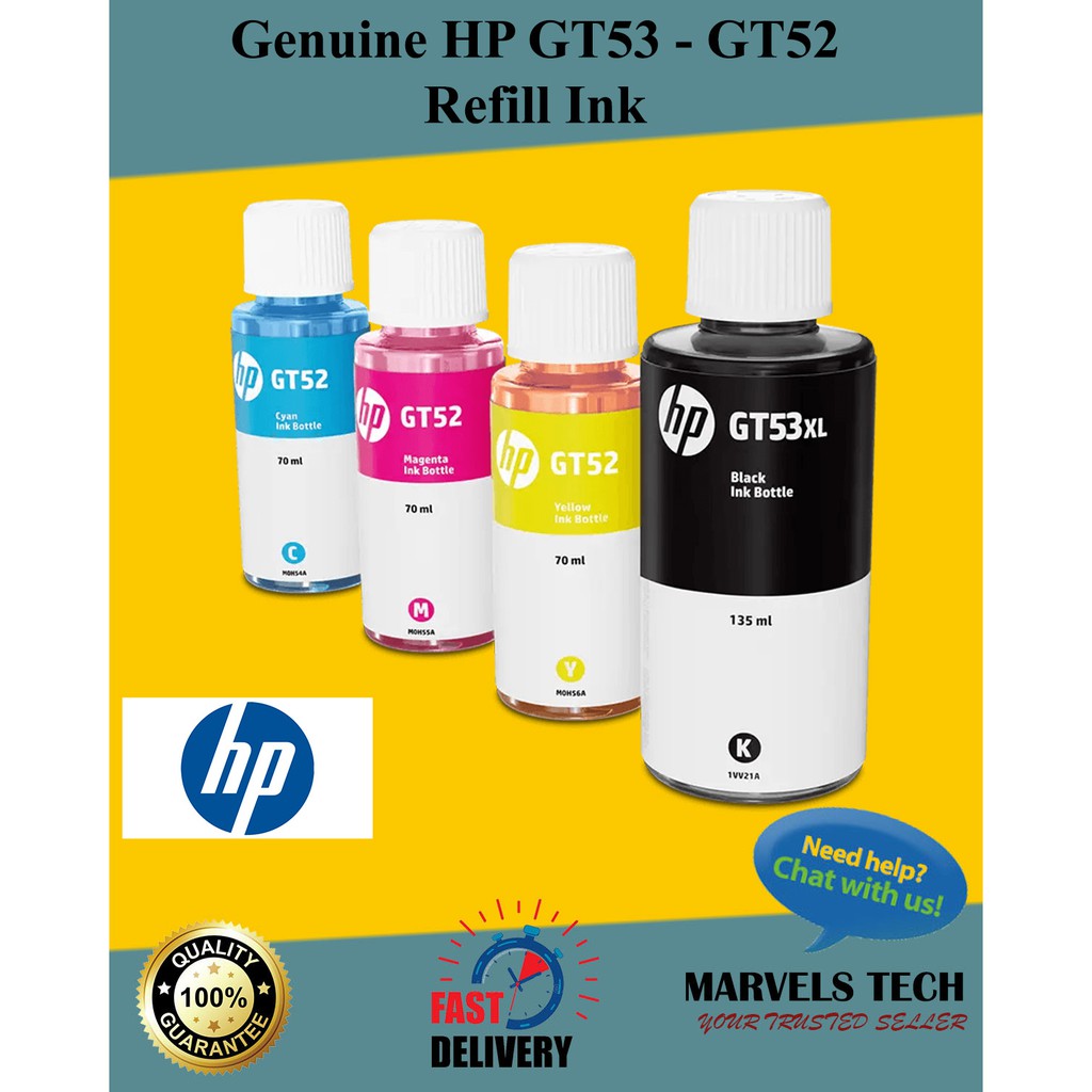 Genuine HP GT53 - GT52 Refill Ink ( Black , Magenta , Cyan , Yellow ...