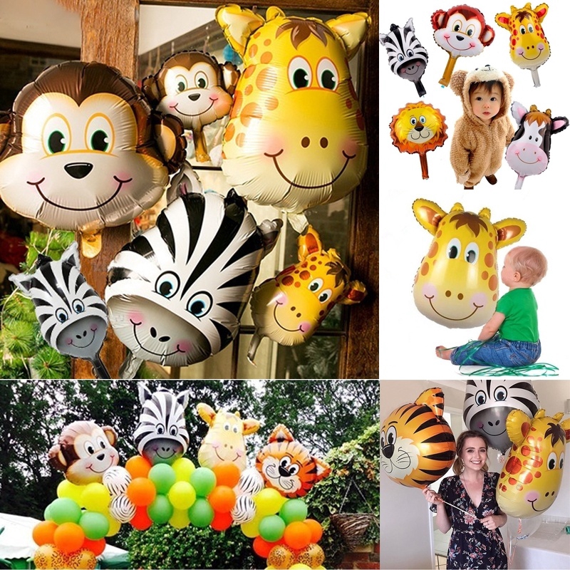 Cute Little Big Jungle Animal Head Balloons Leaf Tiger Monkey Lion ...