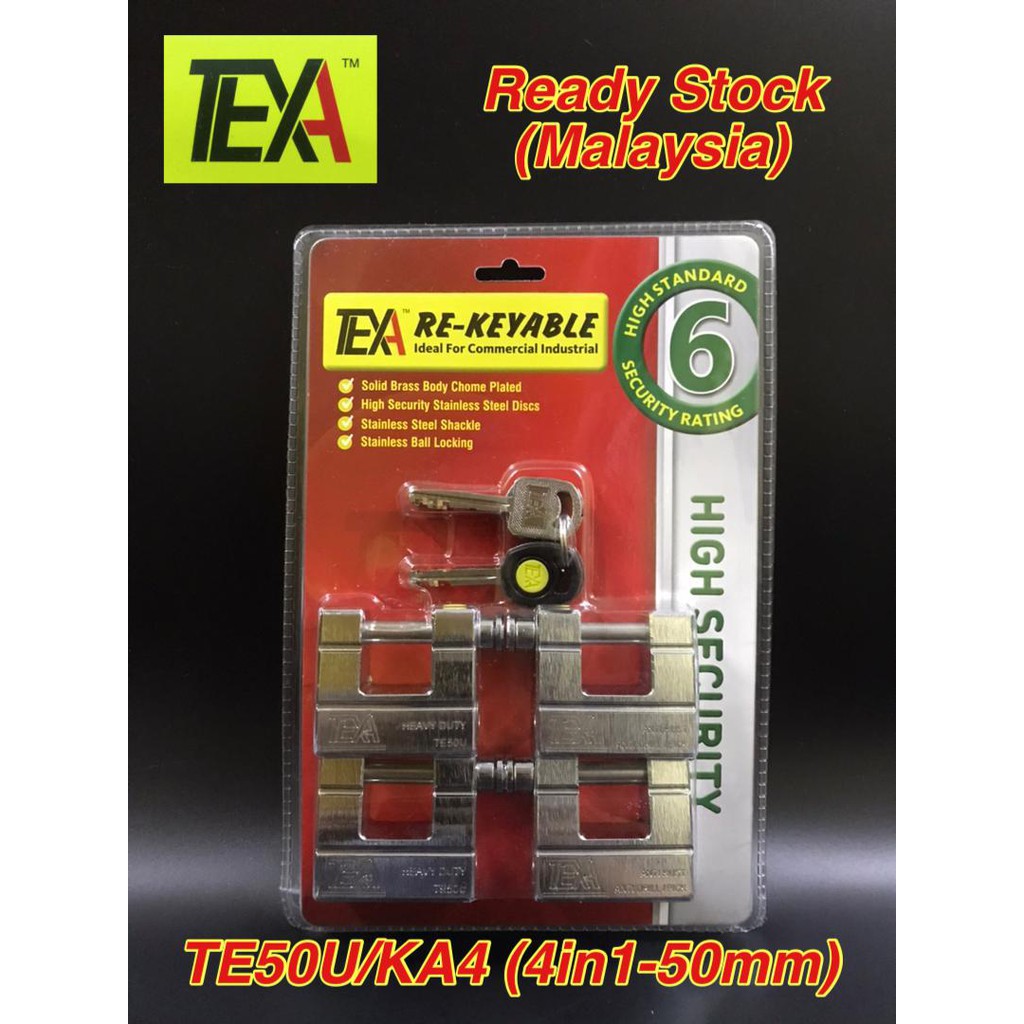 TEXA Padlock TE50U/KA4 4in1 50mm Heavy Duty Anti Cut Security Stainless ...