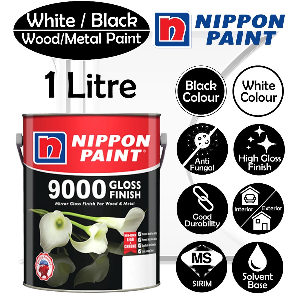 Nippon Paint 9000 Gloss Finish White / Black 1L Interior & Exterior Oil ...