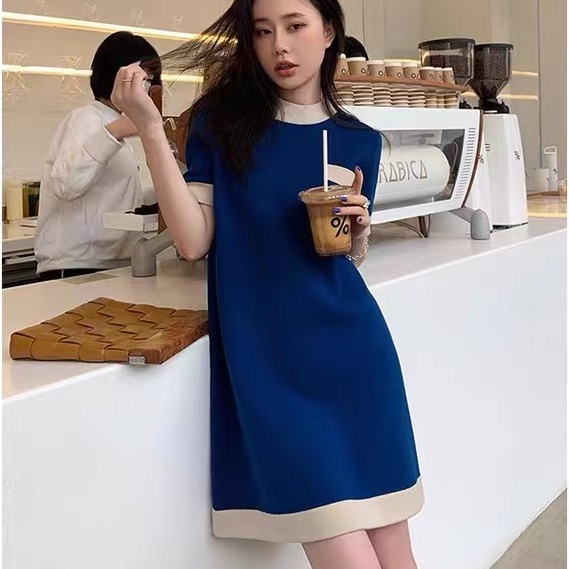 Summer Womens Simple Round Neck Vintage Short Sleeves Slim Fit Knitted