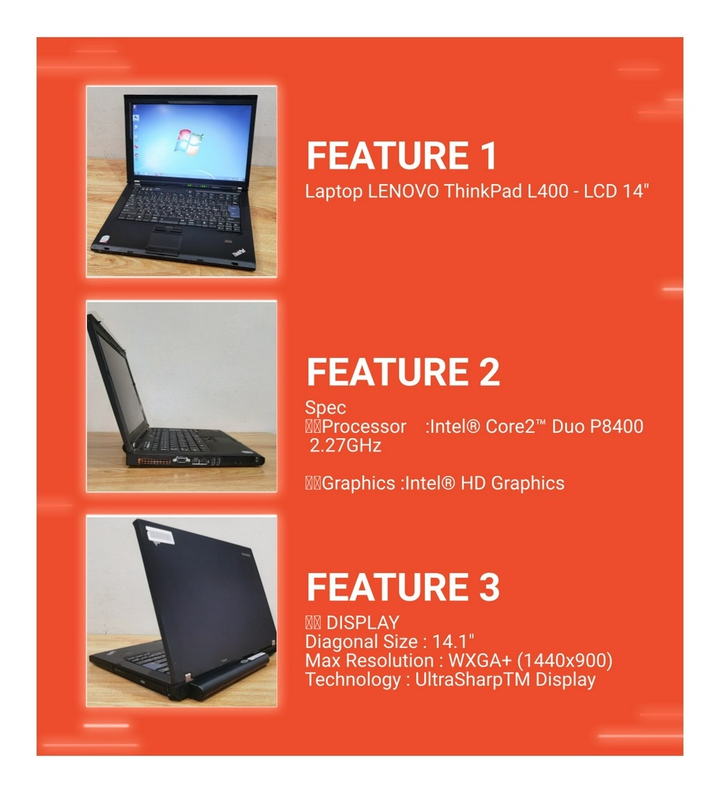 Laptop LENOVO ThinkPad T400 - LCD 14" - Intel® Core2™ - 4GB Ram & HDD ...