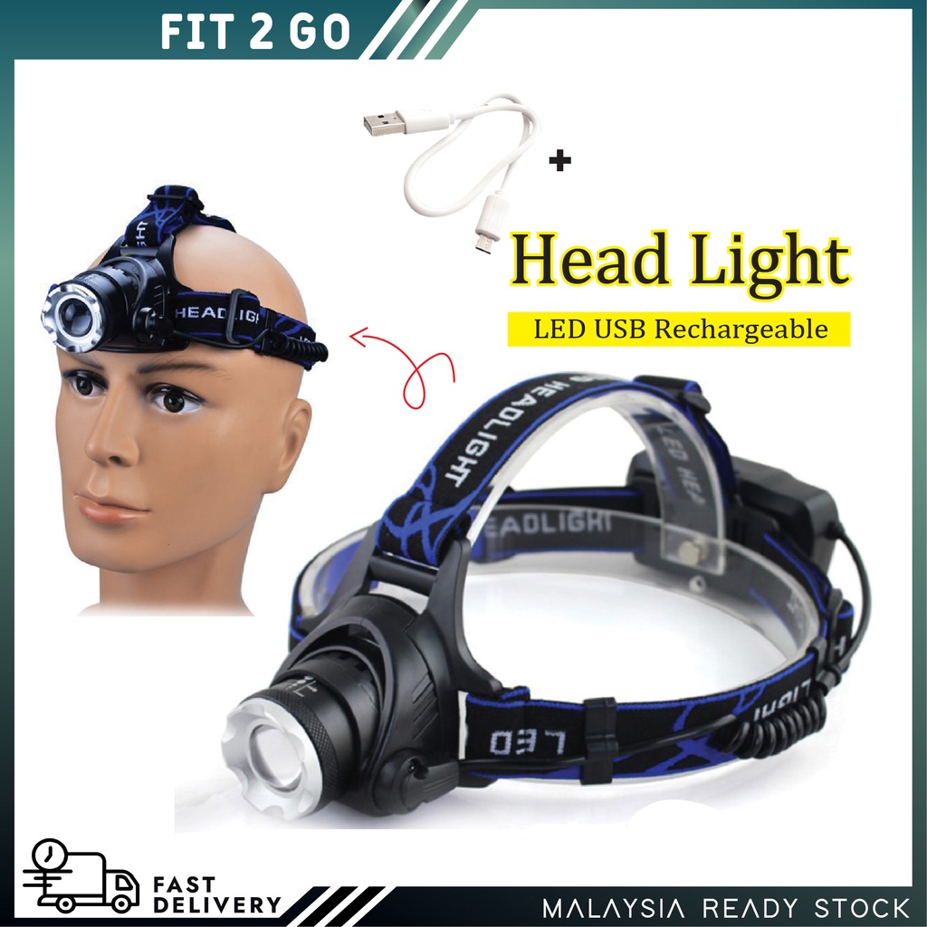 Headlight LED USB Rechargeable Headlight Zoomable Outdoor Night Bright ...