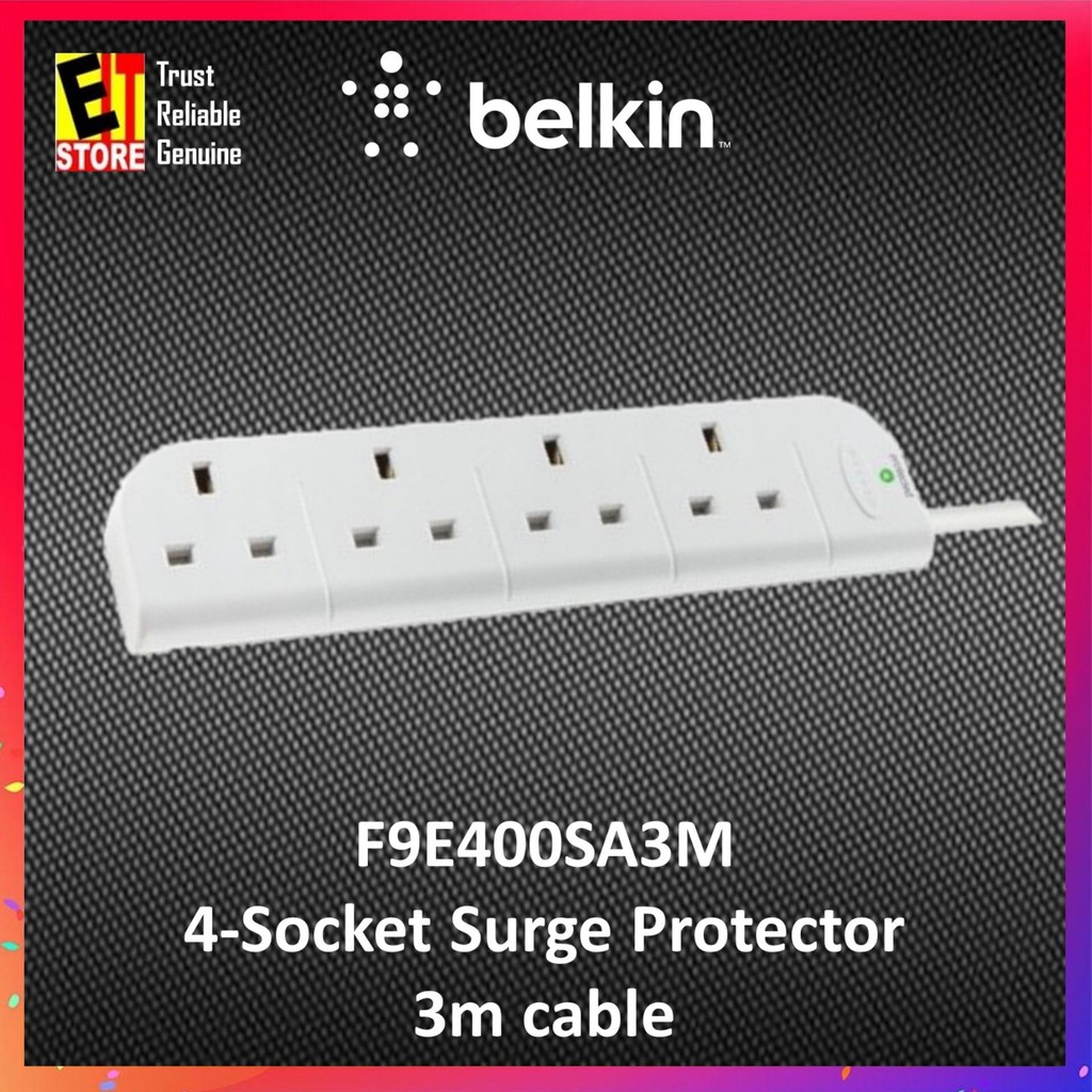 BELKIN 4-OUTLET SURGE PROTECTOR F9E400SA3M / WITH TEL (RJ11) SOCKET (OPTION) F9E410SA2M | Shopee ...