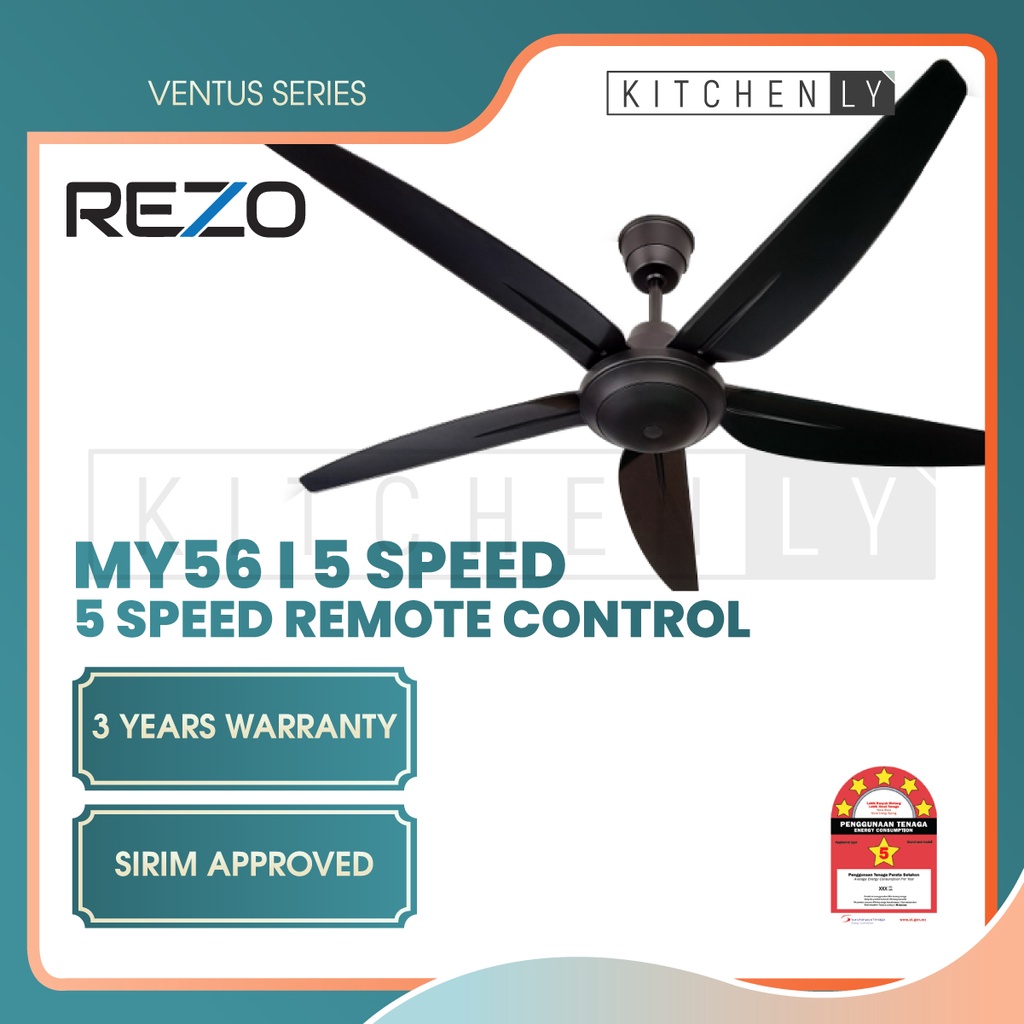 KLY_ SIRIM REZO Fan VENTUS MY56 Ceiling 56" AC Motor Remote Control 5 ...