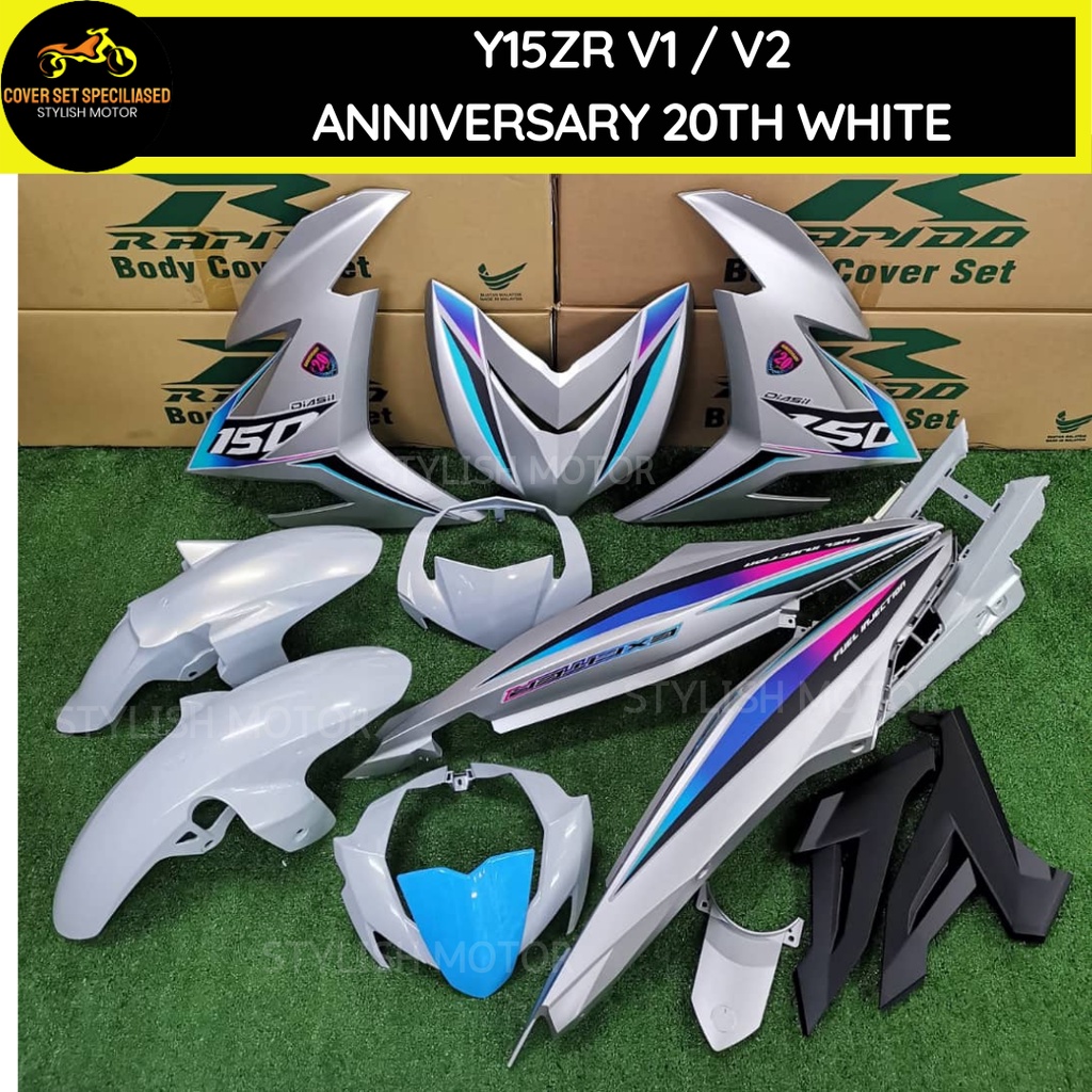 (STICKER TANAM/AIRBRUSH) RAPIDO COVER SET Y15ZR V1/V2 EXCITER150 20TH ANNIVERSARY WHITE | Shopee ...