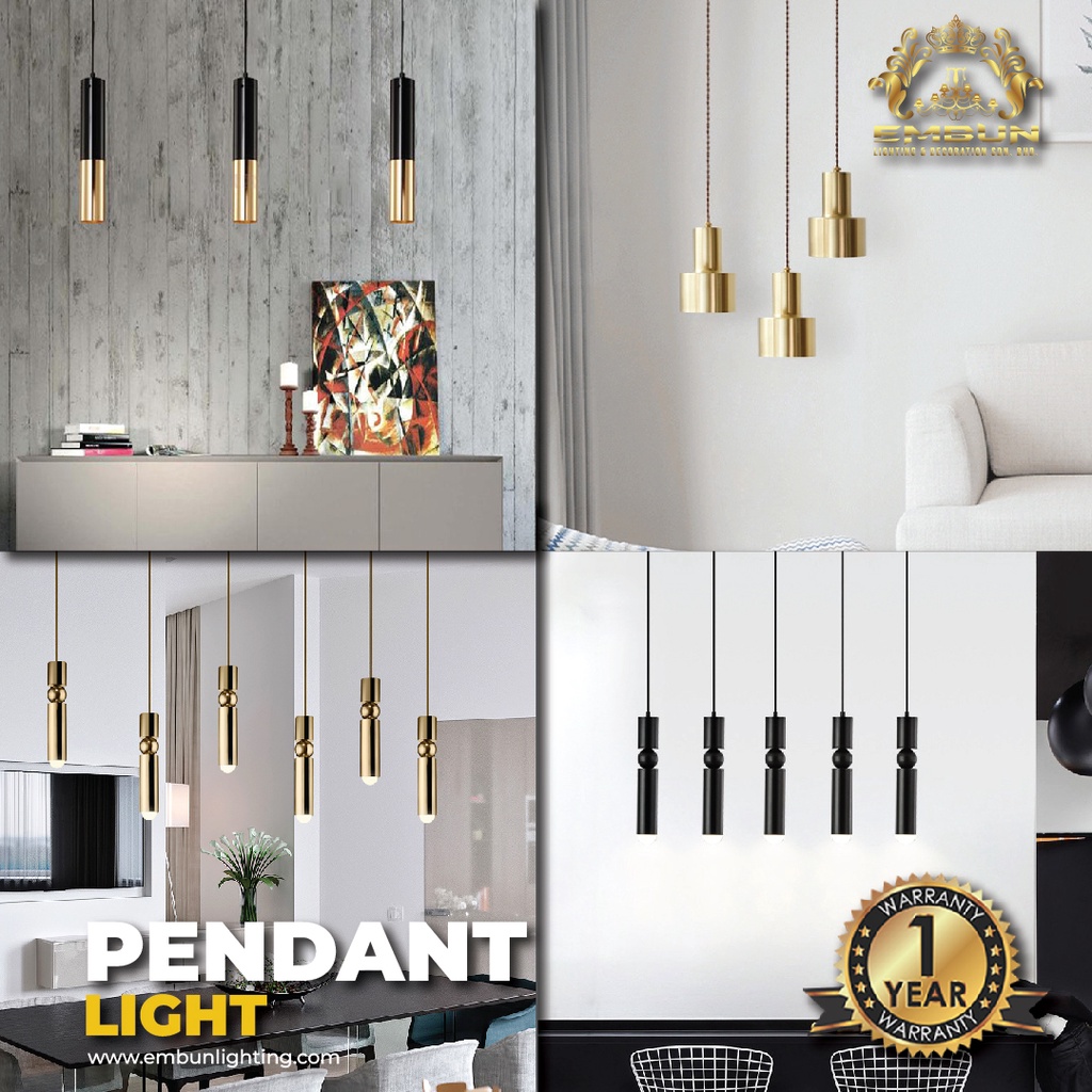 LED Pendant Light Bedside Gold Tube Hanging | Shopee Malaysia