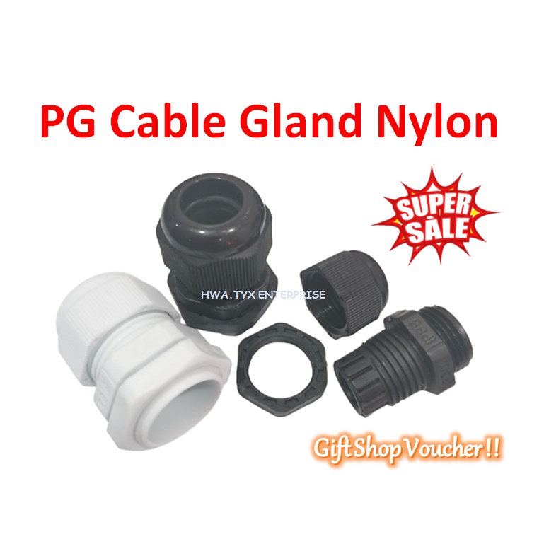 PG Cable Gland Nylon PG21 / PG29 / PG36 / PG42 / PG48 (White / Black ...