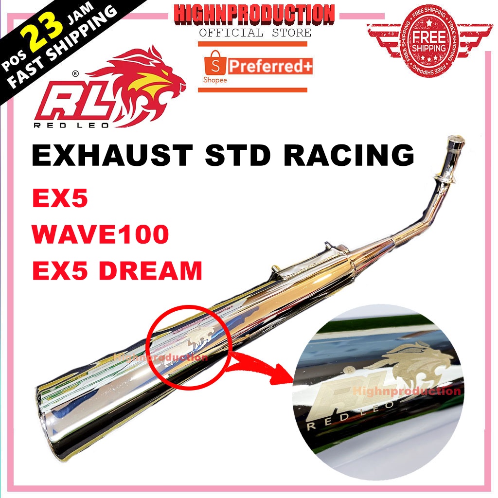 EX5 EX5 DREAM WAVE100 C70 STANDARD RACING EXHAUST PIPE MUFFLER RED LEO ...