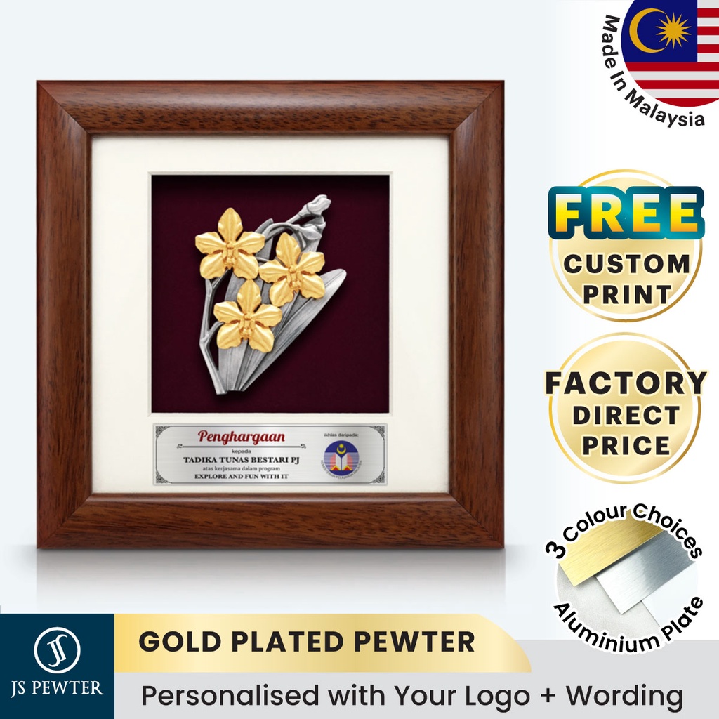 (JS Pewter) Orchid Flower | Anggerik | Gold Plated Pewter | 7" x 7 ...
