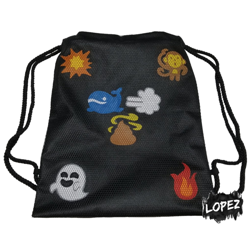 Emoticon Net Bag / Emoji Drawstring Bag / Doodles Fire Fish Whale Sun ...