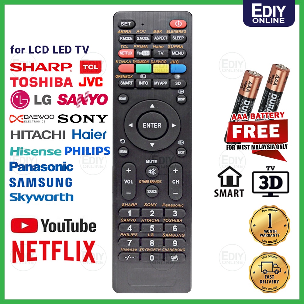 CRC707V UNIVERSAL BRAND SMART TV LCD LED REMOTE CONTROL YOUTUBE NETFLIX ...