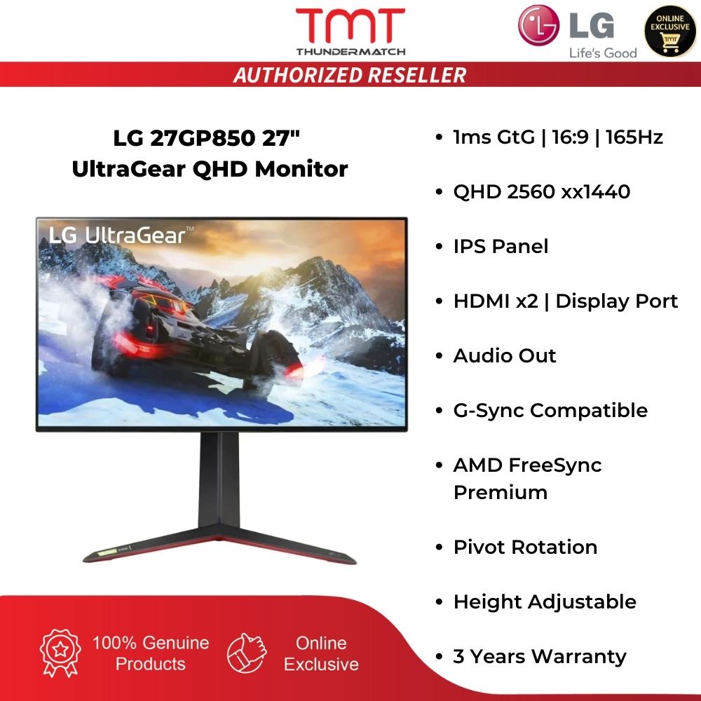 LG 27GP850 27" UltraGear Monitor | 1ms / 16:9 QHD / 165Hz | IPS | HDMI ...