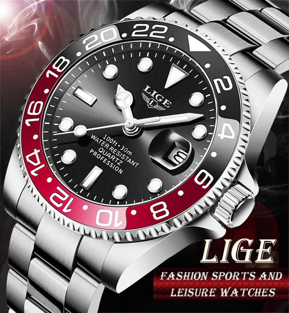 LIGE Jam Tangan Lelaki Men's Watch LIGE Fashion Business Stainless ...
