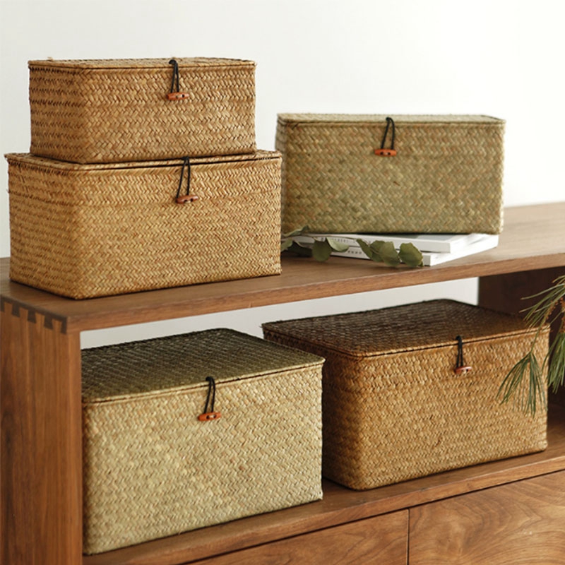 Japanese Style Storage Basket Natural Rattan Basket Desk Hand-Woven ...