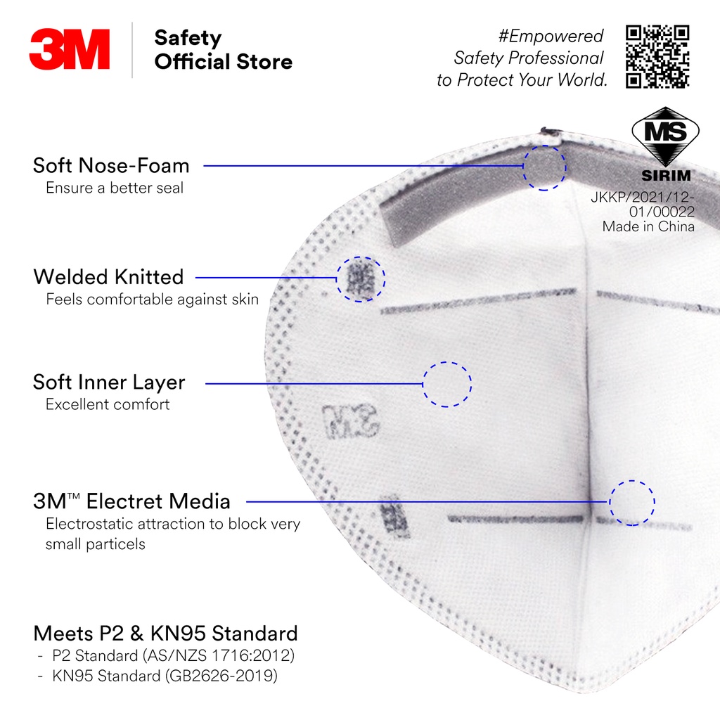 3M™ 9542 KN95/P2 Particulate/ Haze/ Dust/ Mist Disposable Respirator/ Organic Vapor/ Smell ...