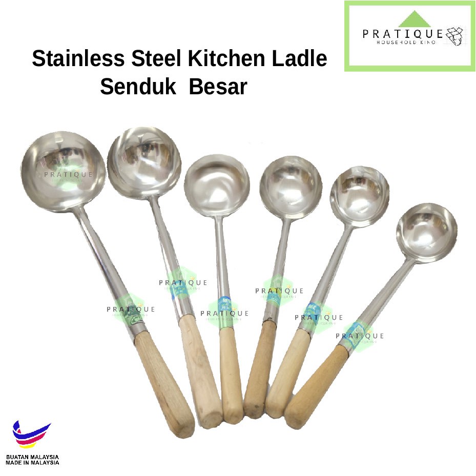 Stainless Steel Kitchen Ladle with Wooden Handle/ Senduk Besar Pemegang ...