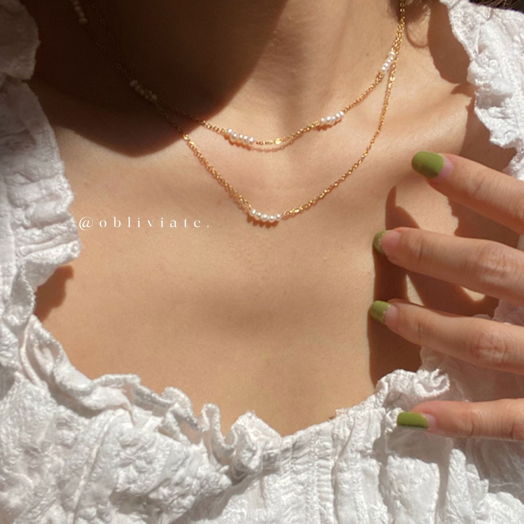 Natural Freshwater Pearl Layer Stack Chain Necklace • Retro Vintage 18K ...