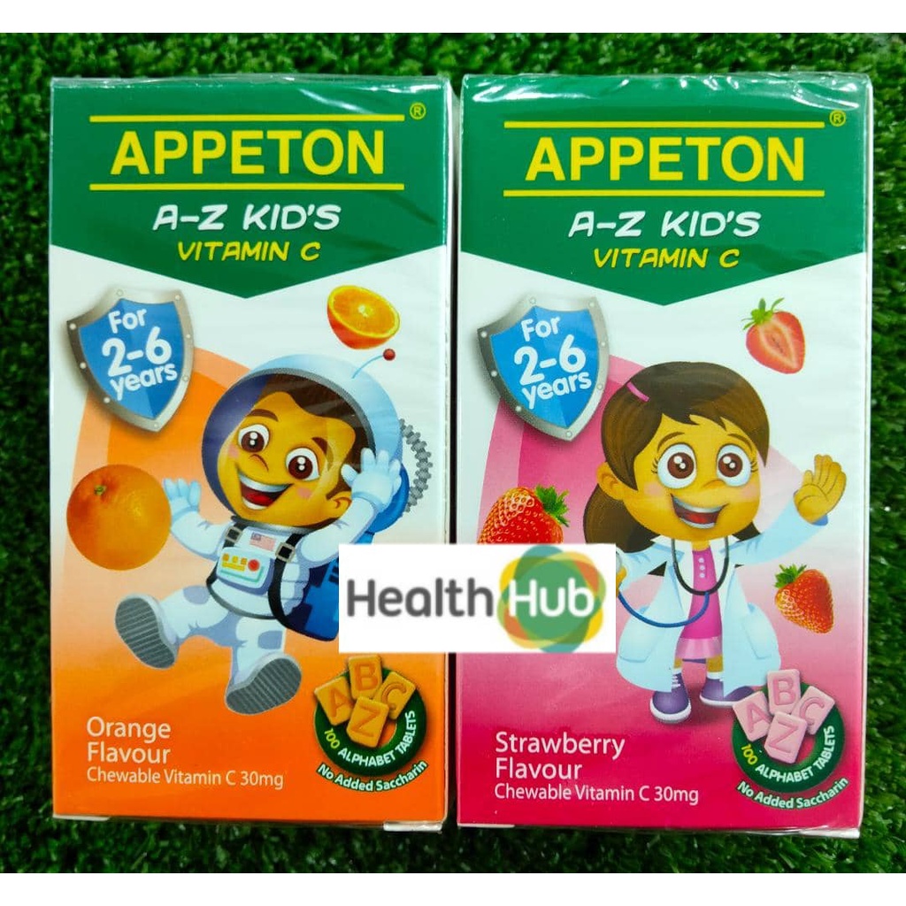 APPETON A-Z KIDS CHEWABLE VITAMIN C (30MG) 2-6 YEARS (ORANGE/STRAWBERRY ...