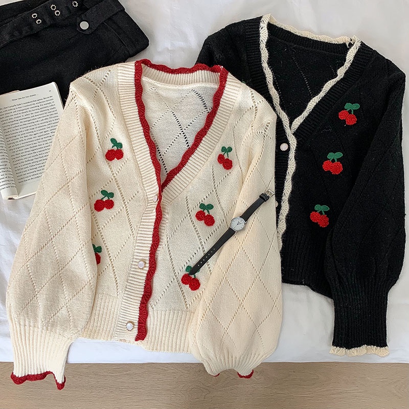 korean style women's fashion ins knitwear knitted slim V-neck cardigan ...