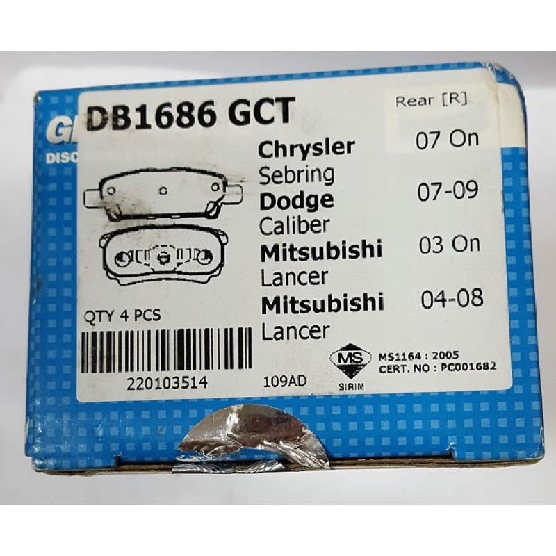 Proton Inspira Mitsubishi Airtrek Turbo Lancer rear brake pad Bendix ...