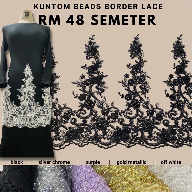 Kuntom Bead Manik Border Bridal Lace 16inch/ 42cm | Shopee Malaysia