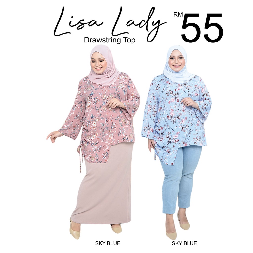 LUNA PLUS SIZE XL-3XL PLUS SIZE MUSLIMAH Lisa Lady Drawstring Top 21103 ...