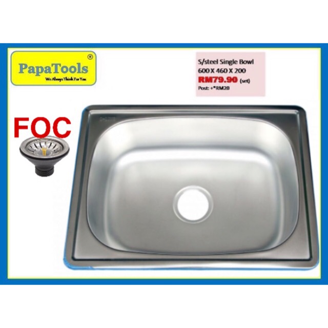Kitchen Stainless Steel Single Bowl SINKI DAPUR 600MM X 460MM X 200MM ...