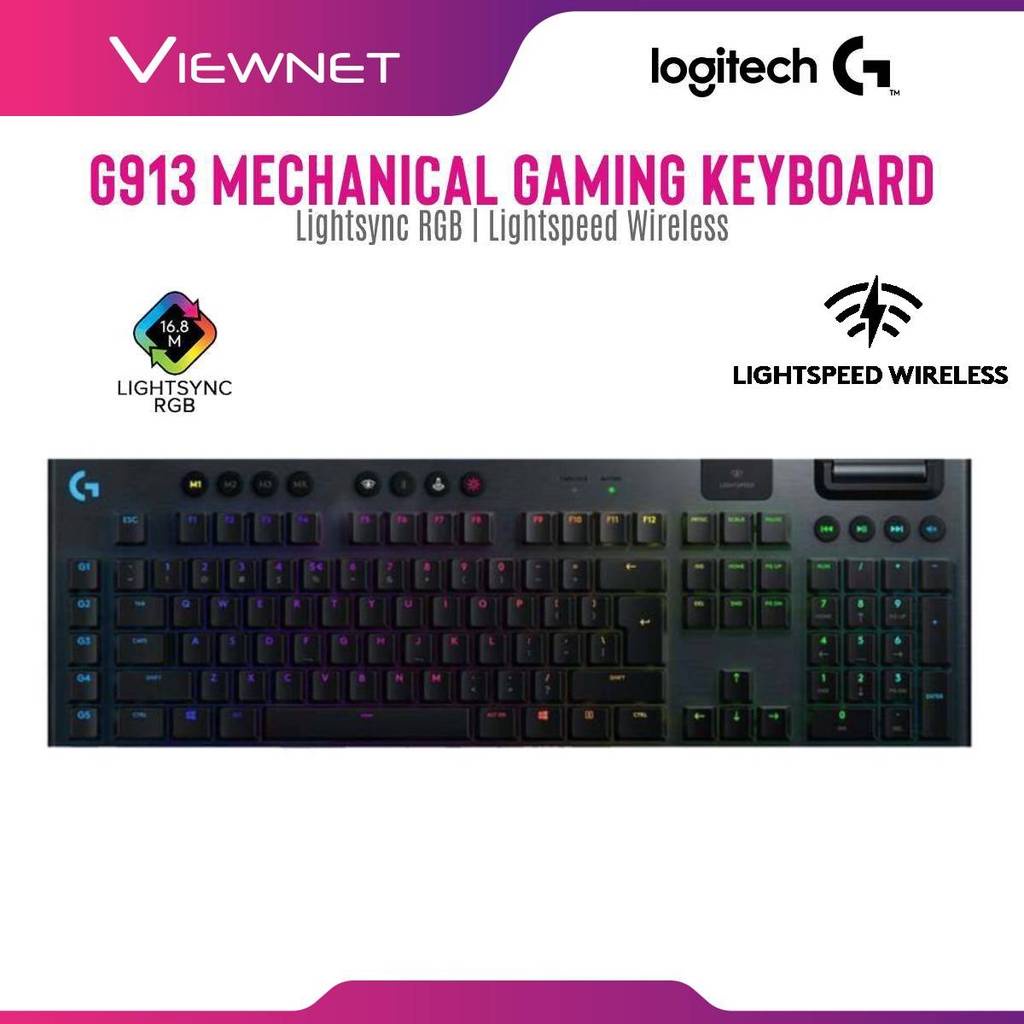 LOGITECH G913 WIRELESS MECHANICAL GAMING KEYBAORD WITH LIGHTSYNC RGB ...