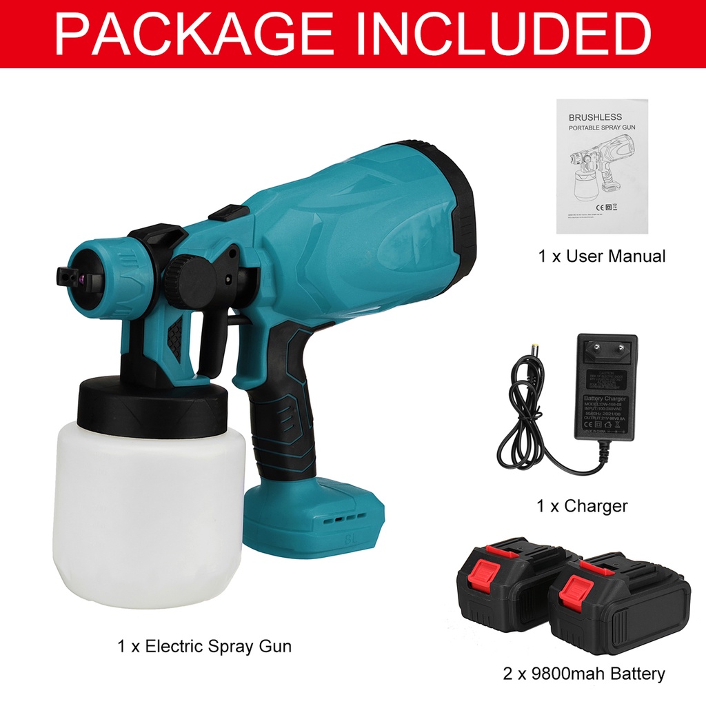 Cordless High Power Home Paint Sprayer Electric Spray Guns With 3 ...