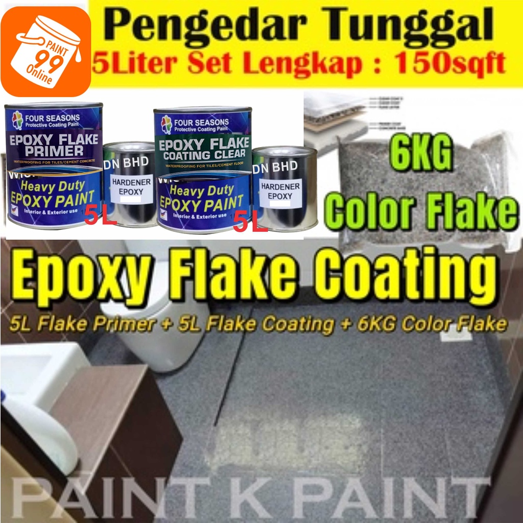 FULL SET Epoxy Colour Flake Coating ( 6KG FLAKE / 5L PRIMER/5L CLEAR ) Toilet Kitchen Floor Tile ...