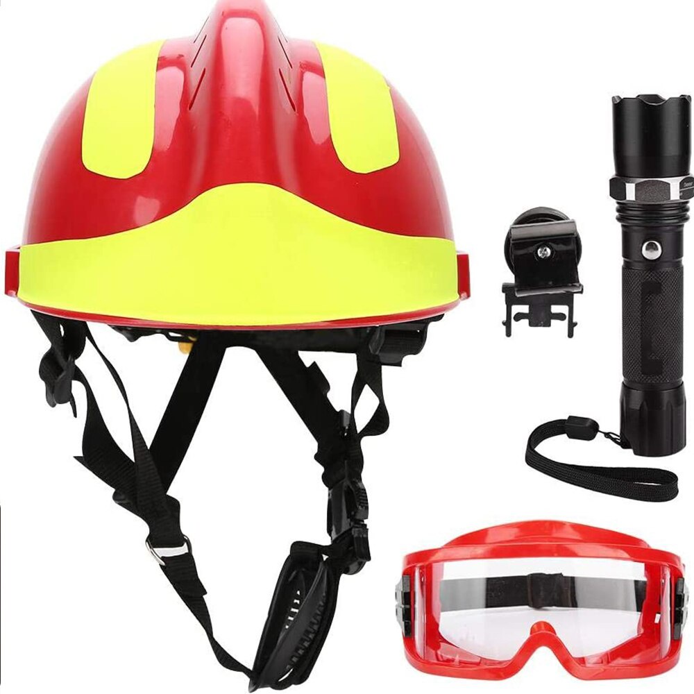 Safety rescue helmet with headlights and fire glasses ABS safety helmet ...