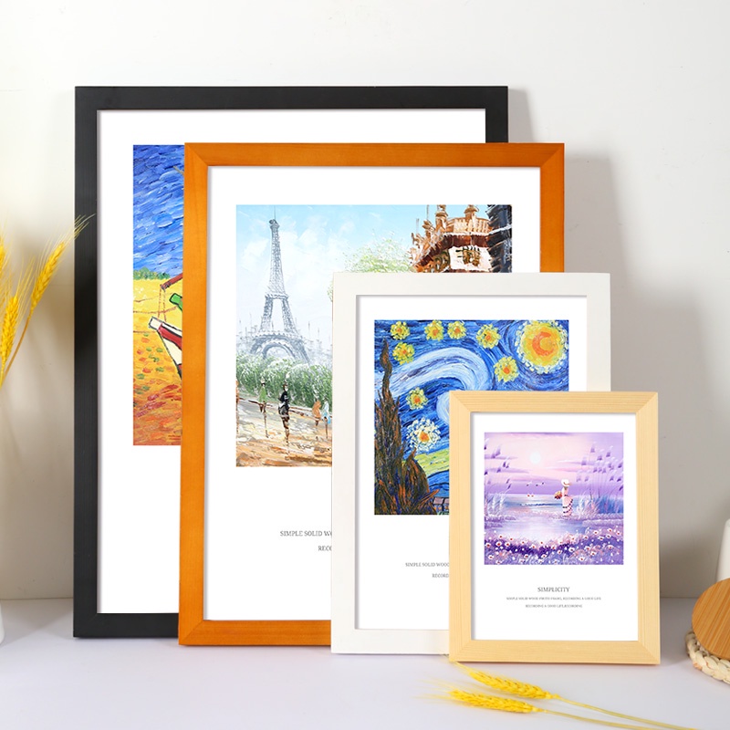 Bingkai foto kayu padu dinding gantung A2a1 bingkai gambar dipasang ...