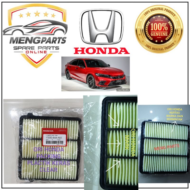 ORIGINAL HONDA CIVIC T24 FE 2022Y AIR FILTER 17220-64A-A00 MADE IN ...