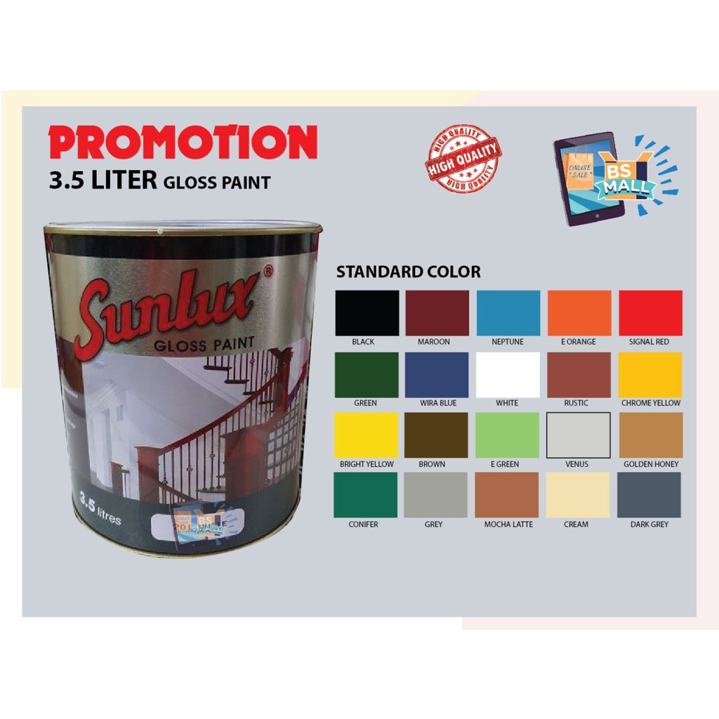 3.5 Liter SUNLUX Gloss Paint Glossy Wood Or Metal Paint / Cat Kayu Dan ...