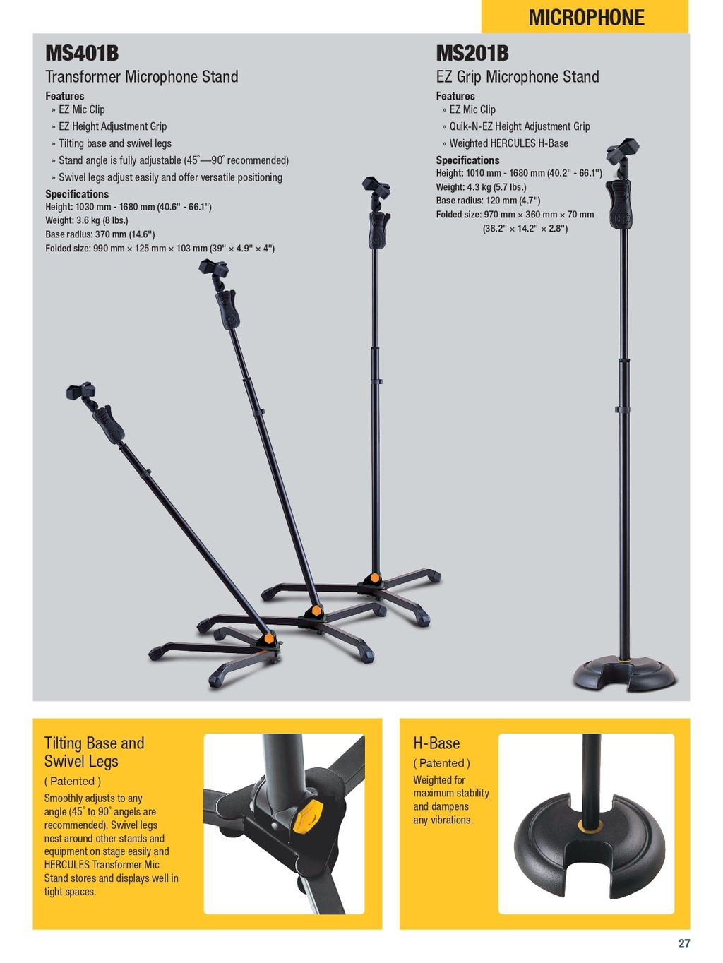 Hercules MS533B Tripod Base Hideaway Boom Microphone Stand Mic Stand ...
