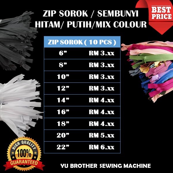 🔥Borong Murah🔥Zip Sorok / Zip Sembunyi / Zip Invisible Zip Black ...