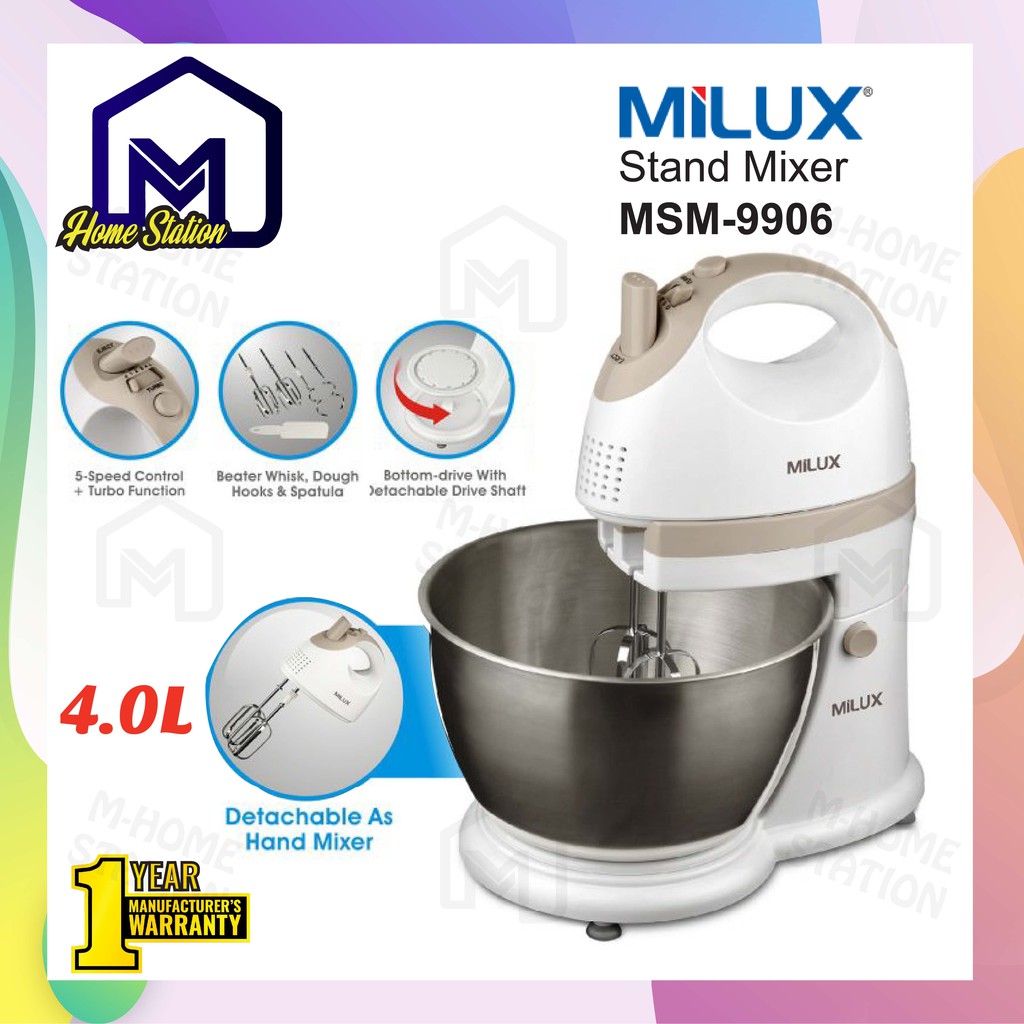 Milux 2 in 1 (4.0L) Stand Mixer Stainless Steel Rotating Bowl 4L ...