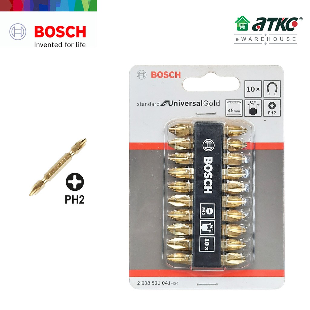 BOSCH 10PCS Gold Magnetic Philips Double Ended Screwdriver Bit PH2-45MM ...