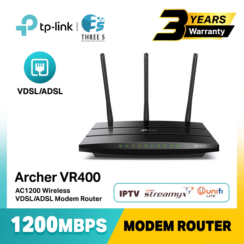 Tp-Link Archer VR400 AC1200 Wireless MU-MIMO VDSL/ADSL Modem Router ...