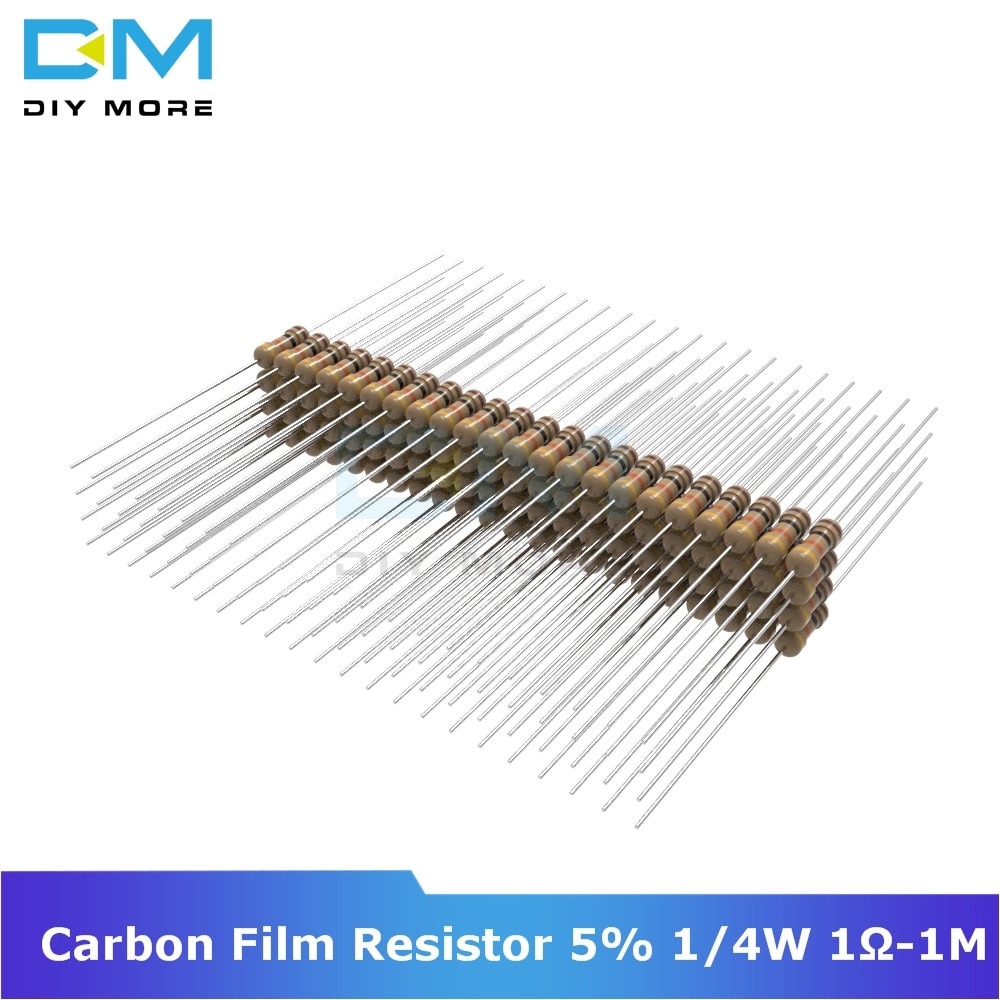 100PCS Diymore Carbon Film Resistor 5% 1/4W 0.25W 1R-1M Ohm 1K 2.2K 4.7K 5.1K 6.8K 10K 15K ...