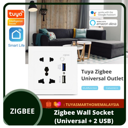 [TUYA] Zigbee Wall Socket (Universal + 2 USB), Universal Wall Socket with 2 USB Port | Shopee ...