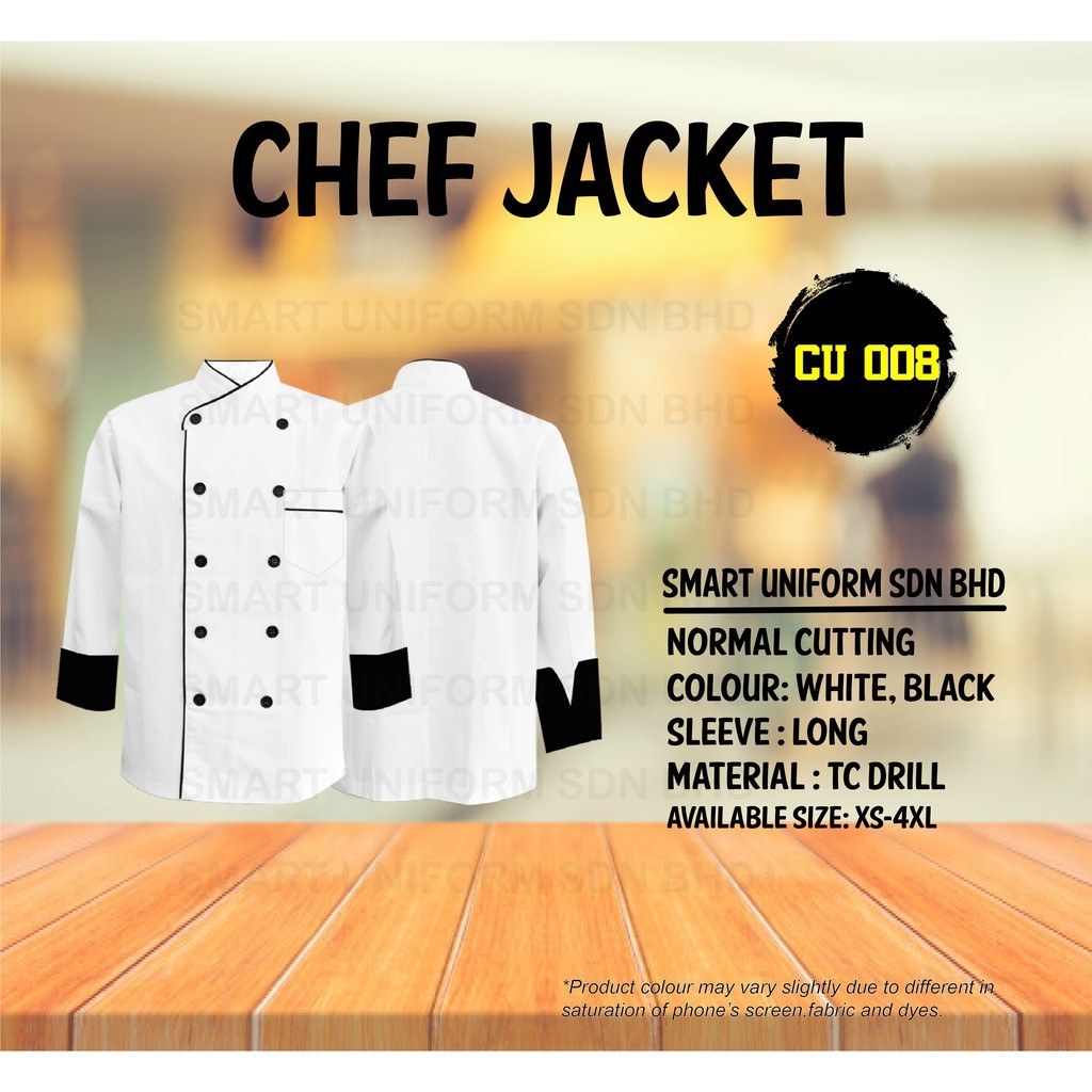 Chef Uniform CU 008-Chef Jacket White with Inside Black (Normal Cutting ...